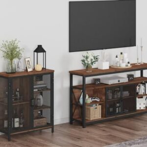 BON AUGURE Rustic Coffee Bar Cabinet with Tall Wood TV Stand, Wood Metal Set for Living Room and Bedroom(Rustic Oak)