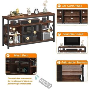 BON AUGURE Rustic Coffee Bar Cabinet with Tall Wood TV Stand, Wood Metal Set for Living Room and Bedroom(Rustic Oak)