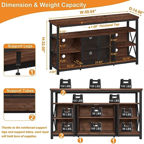 BON AUGURE Rustic Coffee Bar Cabinet with Tall Wood TV Stand, Wood Metal Set for Living Room and Bedroom(Rustic Oak)