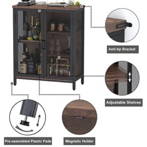 BON AUGURE Rustic Coffee Bar Cabinet with Tall Wood TV Stand, Wood Metal Set for Living Room and Bedroom(Rustic Oak)