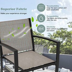 Greesum GS-LCT4PCSBG 4 Pieces Patio Furniture Set Outdoor Conversation Textilene Fabric Chairs for Lawn, Garden, Balcony, Poolside with A Glass Coffee Table, Beige