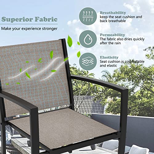 Greesum GS-LCT4PCSBG 4 Pieces Patio Furniture Set Outdoor Conversation Textilene Fabric Chairs for Lawn, Garden, Balcony, Poolside with A Glass Coffee Table, Beige