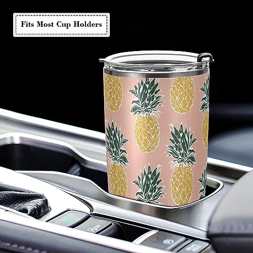 Jihqo Summer Pineapple Pattern Tumbler with Lid and Straw, Insulated Stainless Steel Tumbler Cup, Double Walled Travel Coffee Mug Thermal Vacuum Cups for Hot & Cold Drinks 12oz