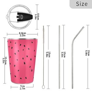 Jihqo Cartoon Watermelon Dot Tumbler with Lid and Straw, Insulated Stainless Steel Tumbler Cup, Double Walled Travel Coffee Mug Thermal Vacuum Cups for Hot & Cold Drinks 12oz