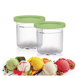 evanem 2/4/6pcs creami containers, for ninja creami,16 oz icecream container reusable,leaf-proof for nc301 nc300 nc299am series ice cream maker,green-2pcs