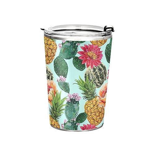 Jihqo Tropical Flower & Pineapple Tumbler with Lid and Straw, Insulated Stainless Steel Tumbler Cup, Double Walled Travel Coffee Mug Thermal Vacuum Cups for Hot & Cold Drinks 12oz