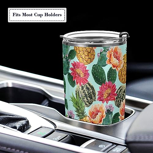 Jihqo Tropical Flower & Pineapple Tumbler with Lid and Straw, Insulated Stainless Steel Tumbler Cup, Double Walled Travel Coffee Mug Thermal Vacuum Cups for Hot & Cold Drinks 12oz