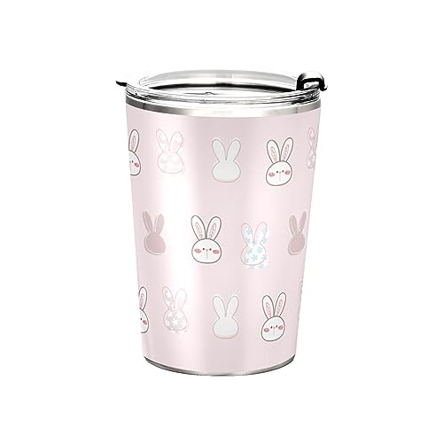 Jihqo Cute Cartoon Bunny Tumbler with Lid and Straw, Insulated Stainless Steel Tumbler Cup, Double Walled Travel Coffee Mug Thermal Vacuum Cups for Hot & Cold Drinks 12oz