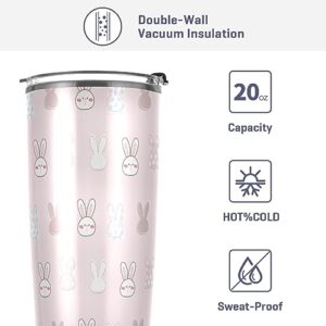 Jihqo Cute Cartoon Bunny Tumbler with Lid and Straw, Insulated Stainless Steel Tumbler Cup, Double Walled Travel Coffee Mug Thermal Vacuum Cups for Hot & Cold Drinks 12oz