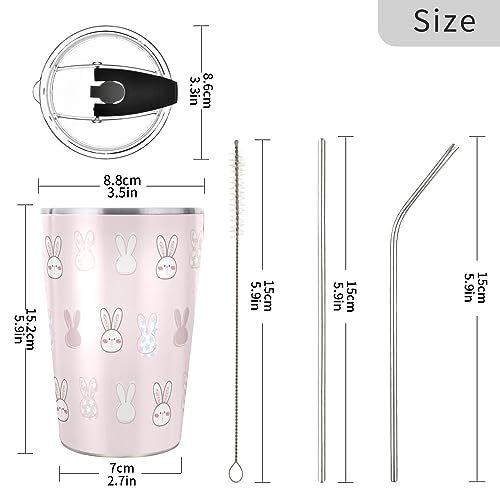 Jihqo Cute Cartoon Bunny Tumbler with Lid and Straw, Insulated Stainless Steel Tumbler Cup, Double Walled Travel Coffee Mug Thermal Vacuum Cups for Hot & Cold Drinks 12oz