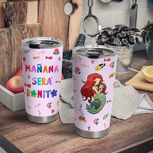 ORCAE 20oz Mañana Será Bonito, Cute, Beautiful Mañana Será Bonito Tumbler Cup, Insulated Travel Mug with Lid, Coffee Thermos for Women, Gifts for Women, Mom, Daughter, Sister, Friends - E