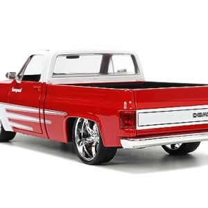 1985 Chevy C-10 Pickup Truck Red with White Top and Graphics with Extra Wheels Just Trucks Series 1/24 Diecast Model Car by Jada 34179