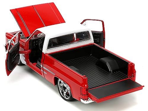 1985 Chevy C-10 Pickup Truck Red with White Top and Graphics with Extra Wheels Just Trucks Series 1/24 Diecast Model Car by Jada 34179