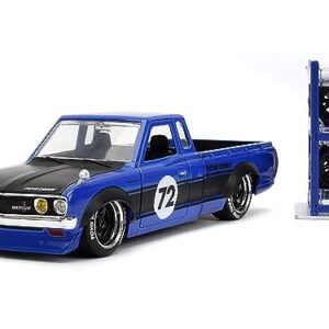 1972 Datsun 620 Pickup Truck #72 Blue Metallic with Black Stripes and Hood Toyo Tires with Extra Wheels Just Trucks Series 1/24 Diecast Model Car by Jada 34193