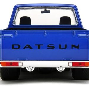 1972 Datsun 620 Pickup Truck #72 Blue Metallic with Black Stripes and Hood Toyo Tires with Extra Wheels Just Trucks Series 1/24 Diecast Model Car by Jada 34193