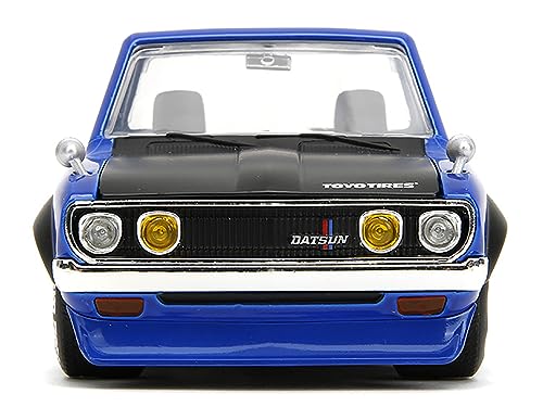 1972 Datsun 620 Pickup Truck #72 Blue Metallic with Black Stripes and Hood Toyo Tires with Extra Wheels Just Trucks Series 1/24 Diecast Model Car by Jada 34193