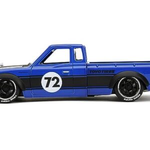 1972 Datsun 620 Pickup Truck #72 Blue Metallic with Black Stripes and Hood Toyo Tires with Extra Wheels Just Trucks Series 1/24 Diecast Model Car by Jada 34193