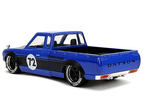 1972 Datsun 620 Pickup Truck #72 Blue Metallic with Black Stripes and Hood Toyo Tires with Extra Wheels Just Trucks Series 1/24 Diecast Model Car by Jada 34193