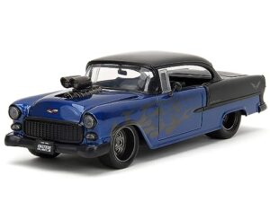 1955 chevy bel air blue metallic and black with black flames bigtime muscle series 1/24 diecast model car by jada 34721