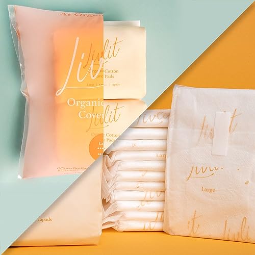 Livlit Large Size Ultra Thin Sanitary Pads, 100% Organic Cotton from Texas, Powerful Leak Protection, Unscented, Chlorine Free and Absorbency of Feminine Periods, Pads for Women (12 Count)