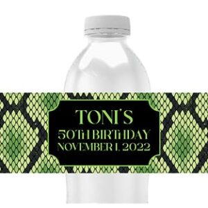 Personalized Water Bottle Labels, Snake Party Favors, Pack of 25 Peel and Stick Waterproof Wrappers