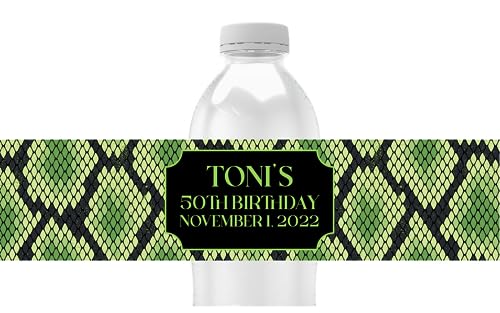 Personalized Water Bottle Labels, Snake Party Favors, Pack of 25 Peel and Stick Waterproof Wrappers