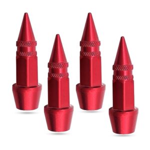 ntnev 4pcs 45mm spiked aluminum stem valve caps, dustproof tire wheel stem caps, heavy duty tire caps, fit most car motorcycle bike (red)