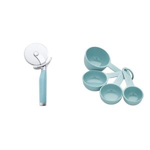 kitchenaid classic pizza wheel and set of 4 measuring cups, aqua sky