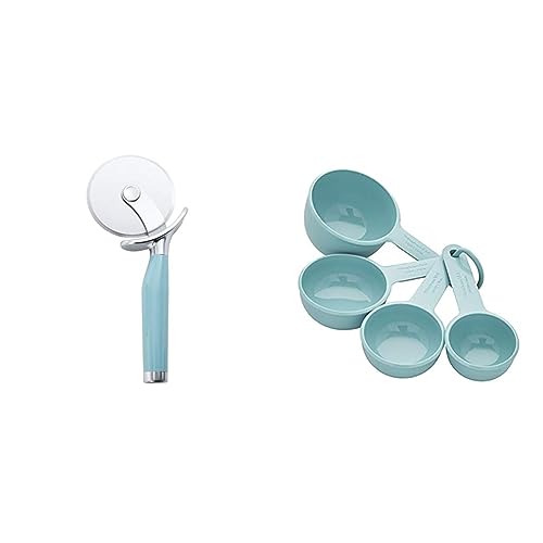 KitchenAid Classic Pizza Wheel and Set of 4 Measuring Cups, Aqua Sky