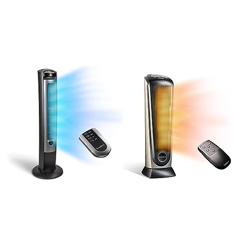 Lasko Tower Fan and Heater Bundle | 42” Oscillating Tower Fan with Remote Model T42951 and 22.5” Ceramic Tower Space Heater with Remote Control Model 751320