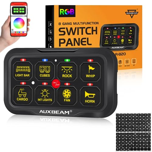 Auxbeam RGB Bluetooth 8 Gang Switch Panel AR-820 Toggle Momentary Pulsed Switch Pod for Truck UTV Offroad Boat with Switch Panel Sticker