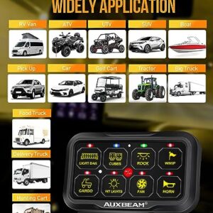 Auxbeam RGB Bluetooth 8 Gang Switch Panel AR-820 Toggle Momentary Pulsed Switch Pod for Truck UTV Offroad Boat with Switch Panel Sticker