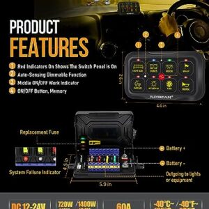 Auxbeam RGB Bluetooth 8 Gang Switch Panel AR-820 Toggle Momentary Pulsed Switch Pod for Truck UTV Offroad Boat with Switch Panel Sticker