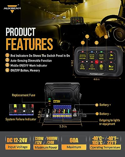 Auxbeam RGB Bluetooth 8 Gang Switch Panel AR-820 Toggle Momentary Pulsed Switch Pod for Truck UTV Offroad Boat with Switch Panel Sticker