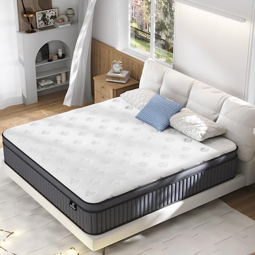 EEN EEN SLEEP Queen Mattress, 12 Inch Hybrid Mattress in a Box, Queen Size Mattress Foam and Individually Wrapped Pocket Coils, Soft and Breathable, Pressure Relief, Strong Edge Support, Medium Firm