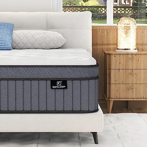 EEN EEN SLEEP Queen Mattress, 12 Inch Hybrid Mattress in a Box, Queen Size Mattress Foam and Individually Wrapped Pocket Coils, Soft and Breathable, Pressure Relief, Strong Edge Support, Medium Firm