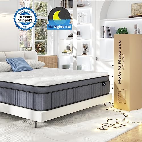 EEN EEN SLEEP Queen Mattress, 12 Inch Hybrid Mattress in a Box, Queen Size Mattress Foam and Individually Wrapped Pocket Coils, Soft and Breathable, Pressure Relief, Strong Edge Support, Medium Firm