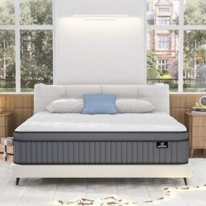 EEN EEN SLEEP Queen Mattress, 12 Inch Hybrid Mattress in a Box, Queen Size Mattress Foam and Individually Wrapped Pocket Coils, Soft and Breathable, Pressure Relief, Strong Edge Support, Medium Firm