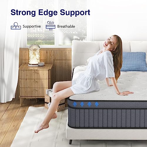 EEN EEN SLEEP Queen Mattress, 12 Inch Hybrid Mattress in a Box, Queen Size Mattress Foam and Individually Wrapped Pocket Coils, Soft and Breathable, Pressure Relief, Strong Edge Support, Medium Firm