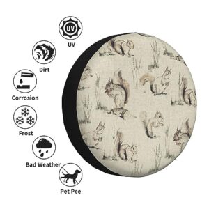 Squirrels Background Print Spare Tire Cover Funny Wheel Covers Waterproof Dust-Proof Wheel Protectors Fit for Trailer SUV Truck Camper 14 Inch