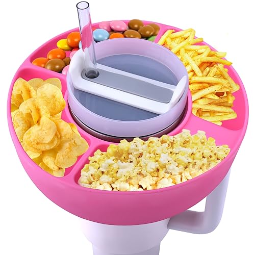 BABORUI Snack Bowl for Stanley 40 oz Tumbler with Handle, Tumbler Snack Bowl Compatible with Stanley Cup 40 oz, Reusable Snack Ring for Stanley Cup Accessories(Silicone Pink)