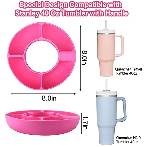 BABORUI Snack Bowl for Stanley 40 oz Tumbler with Handle, Tumbler Snack Bowl Compatible with Stanley Cup 40 oz, Reusable Snack Ring for Stanley Cup Accessories(Silicone Pink)