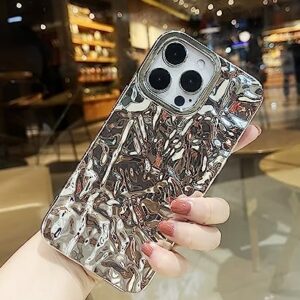 IAIYOXI Compatible with iPhone 13 Pro Max Glitter Case, Cute Fashion Bling Glitter Silver Tin Foil 3D Pleats Design for Women Girls with Soft Silicone, Shockproof Soft Case Cover for iPhone 14 Pro Max