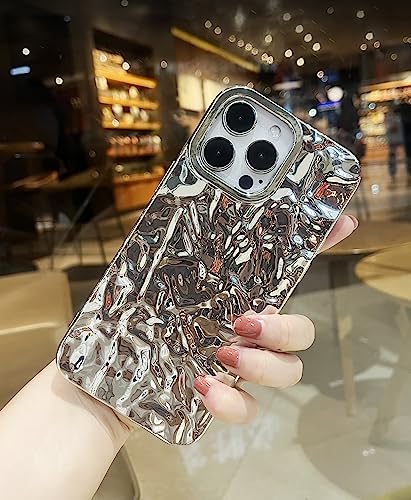 IAIYOXI Compatible with iPhone 13 Pro Max Glitter Case, Cute Fashion Bling Glitter Silver Tin Foil 3D Pleats Design for Women Girls with Soft Silicone, Shockproof Soft Case Cover for iPhone 14 Pro Max