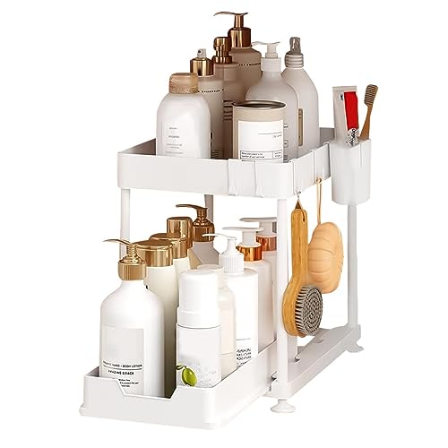 Kitchen Storage Stand, Under Sink Organizer, Light Weight Products Cabinet, Double Layer Storage Shelf, Adjustable Shelf Rack 15.4912.6 inches, Under Kitchen or Sink Organizer and Storage