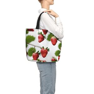 Adasomu Strawberry Printed Shoulder Bag, Reusable Tote Bag With Interior Pocket For Shopping, Work, Beach, Gift