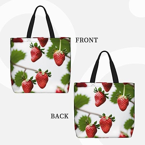 Adasomu Strawberry Printed Shoulder Bag, Reusable Tote Bag With Interior Pocket For Shopping, Work, Beach, Gift