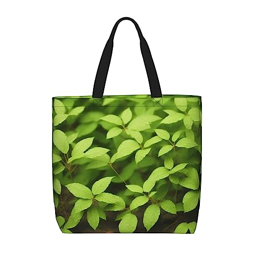 Adasomu Leaf Print Pattern Printed Shoulder Bag, Reusable Tote Bag With Interior Pocket For Shopping, Work, Beach, Gift