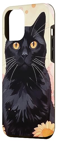 iPhone 14 Pro Max Black Cat Hidding In Cosmo Flowers Case