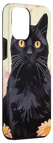 iPhone 14 Pro Max Black Cat Hidding In Cosmo Flowers Case